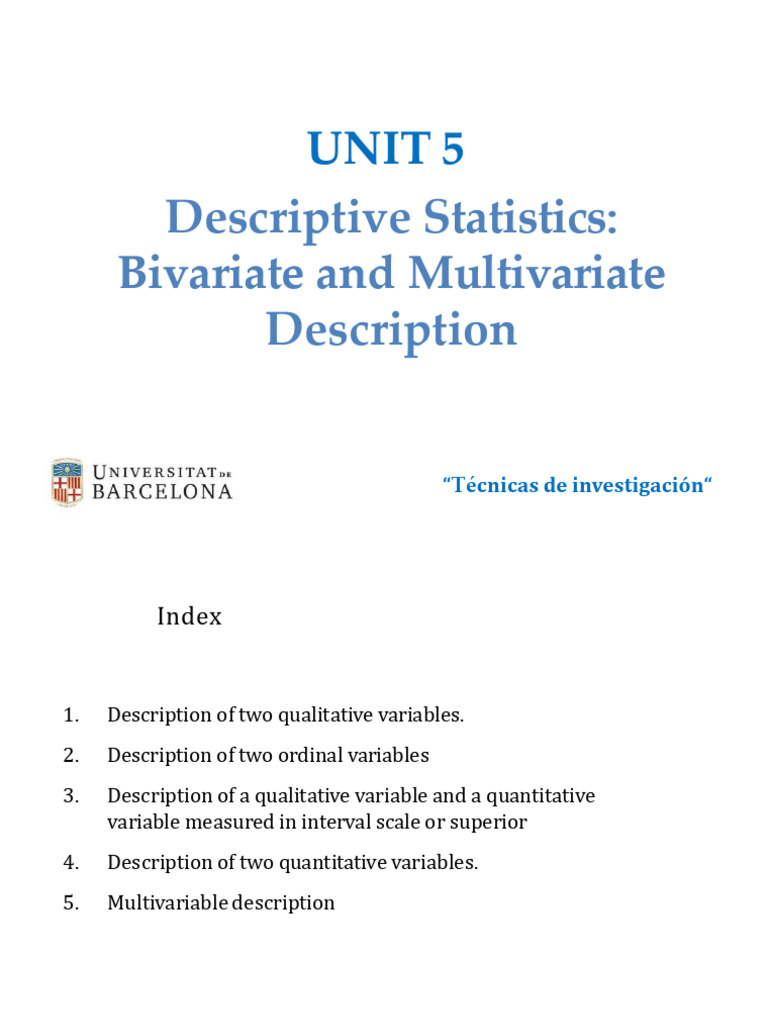 Unit 5 Bivariate and Multivariate Descriptive Statistics | PDF ...