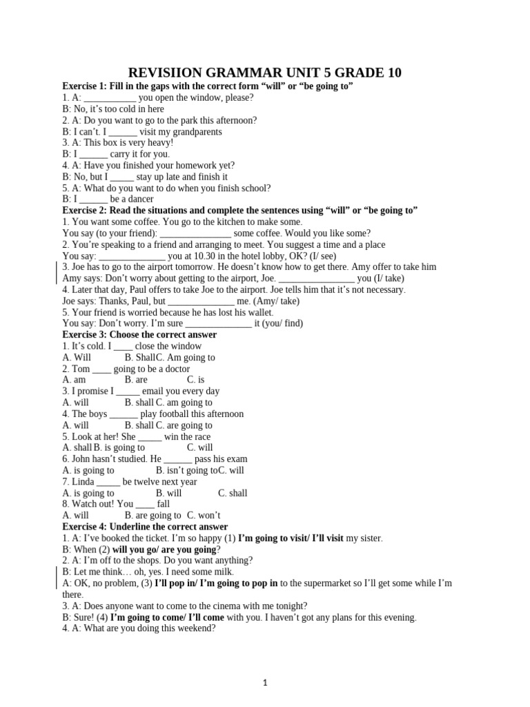 Revisiion Grammar Unit 5 Grade 10 | PDF