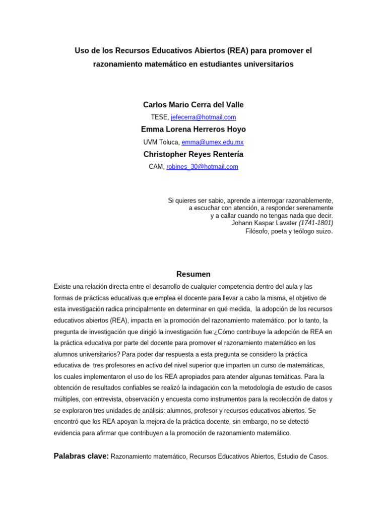 Uso de Los Recursos Educativos Abiertos (REA) para Promover El ...