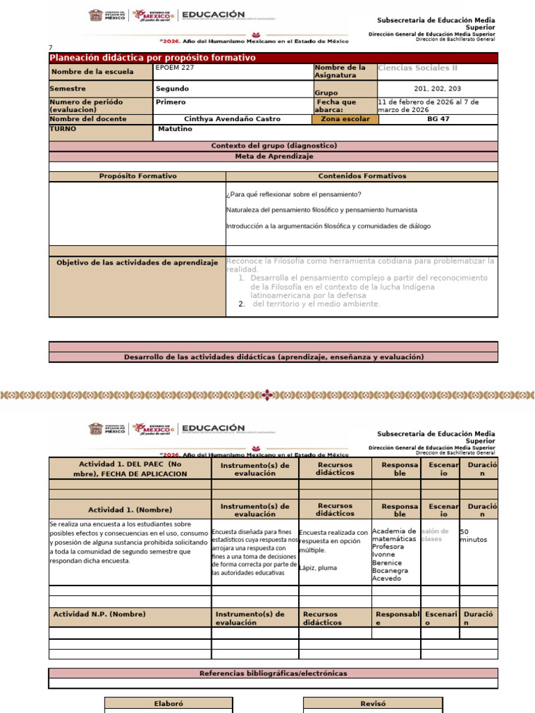Formato Básico de Planeación Ciencias Sociales II 2026 | PDF ...