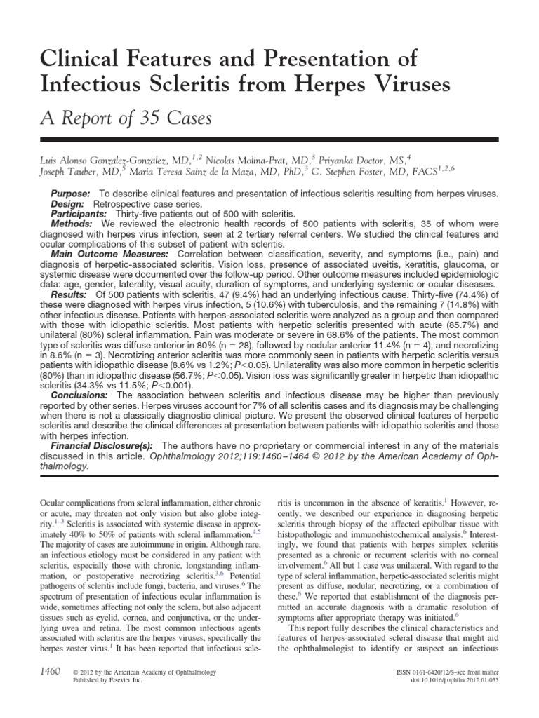 Clinical Features and Presentation of Infectious Scleritis From Herpes ...