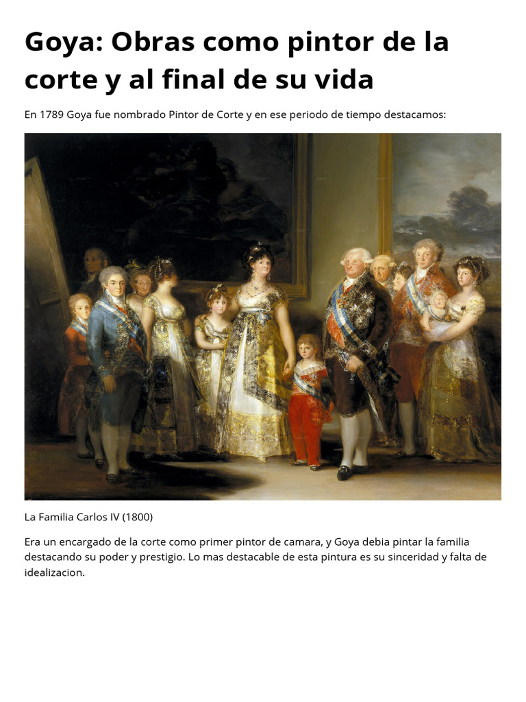 Goya Obras Como Pintor de La Corte y Al Final de Su Vida | PDF