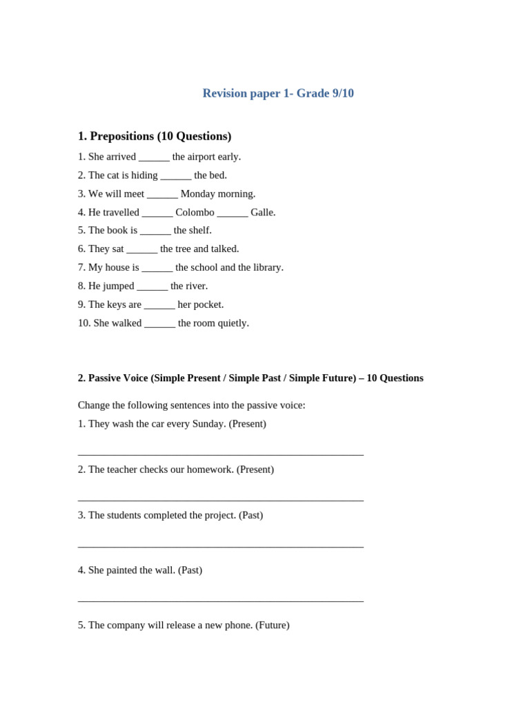 A2 Grammar Revision Worksheet | PDF