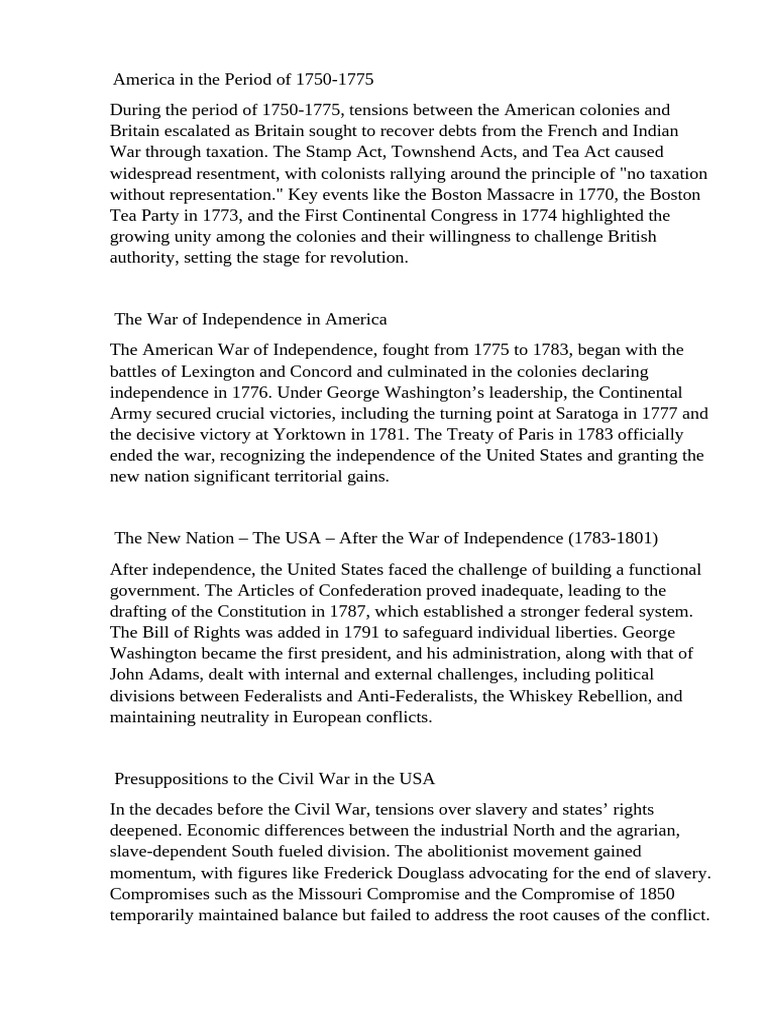 History of The USA Answers | PDF | American Civil War | Reconstruction Era