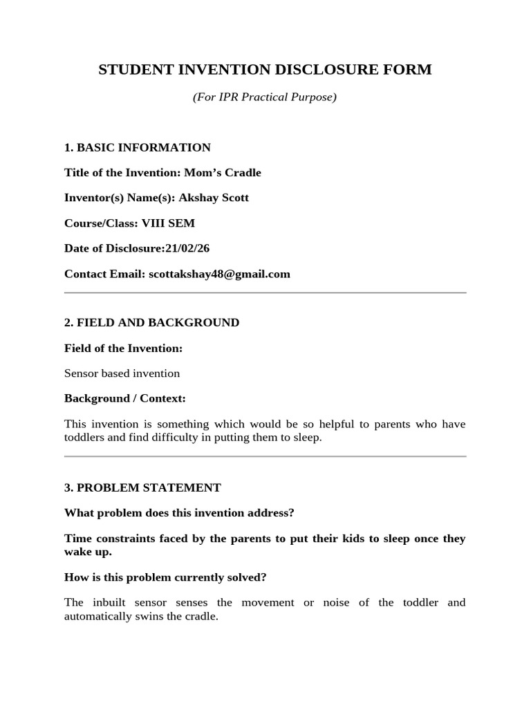 Student Invention Disclosure Form-1 | PDF