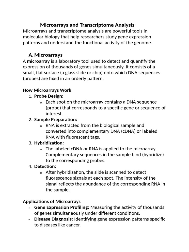 Microarrays and Transcriptome Analysis | PDF | Dna Microarray ...