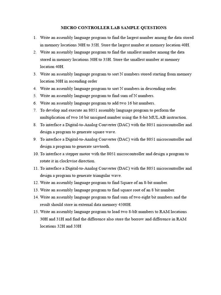 MC Lab Exam Questions | PDF
