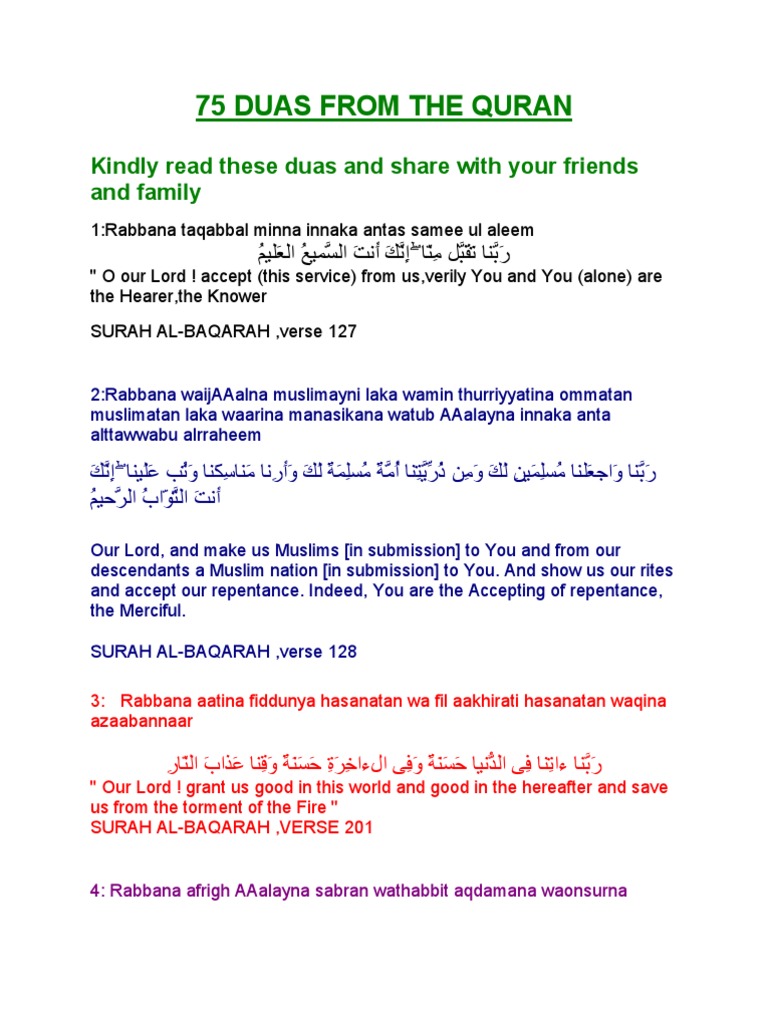 75 Duas From The Quran | PDF | Surah | Quran