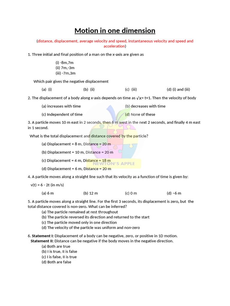 DPP - Motion in 1D - I | PDF | Speed | Velocity