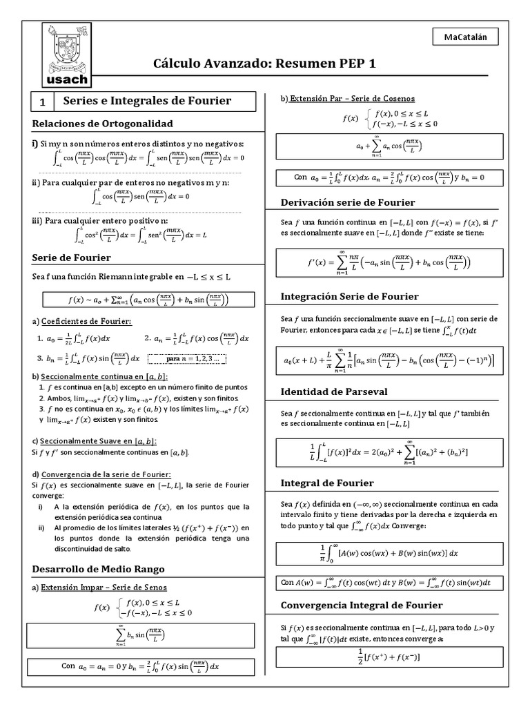 Cálculo Avanzado PEP 1 | PDF | Función continua | Series de Fourier