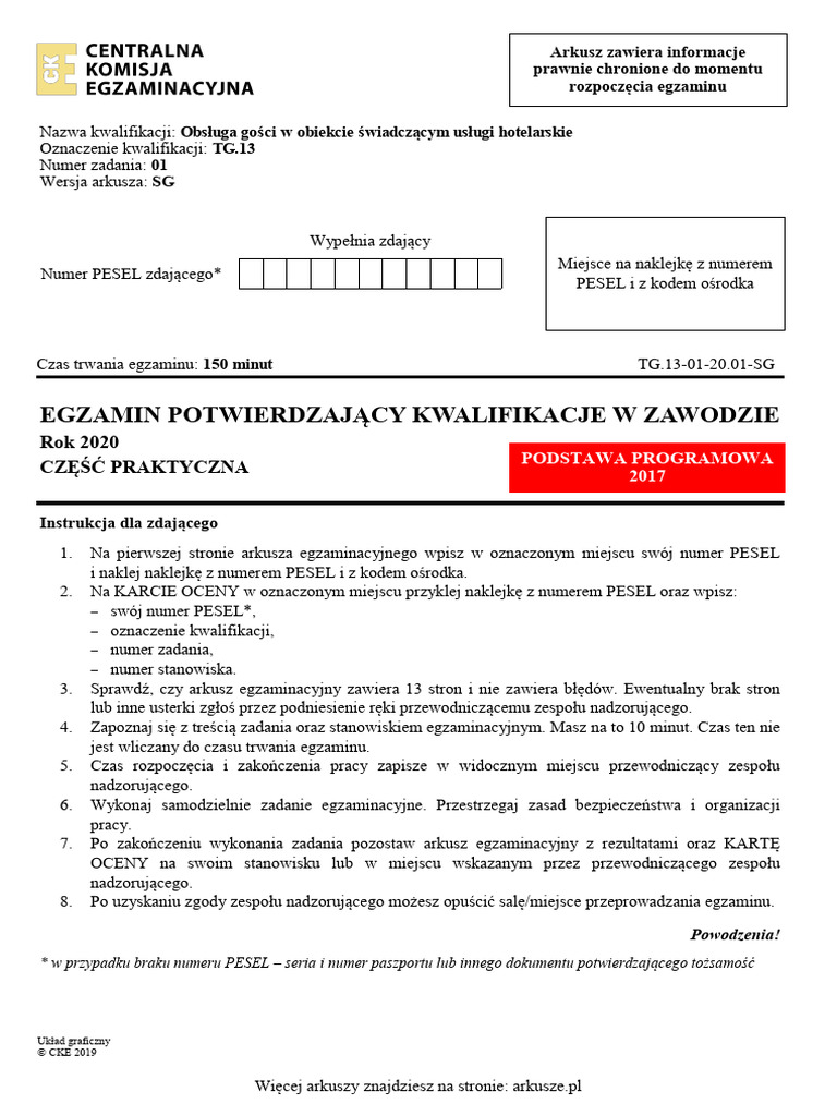 Tg13 2020 Styczen Egzamin Zawodowy Praktyczny | PDF