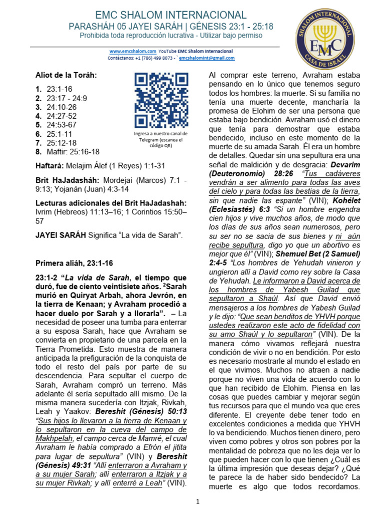 Parasháh 05 JaYei Sarah 5786 | PDF | Libro del Génesis | Velo
