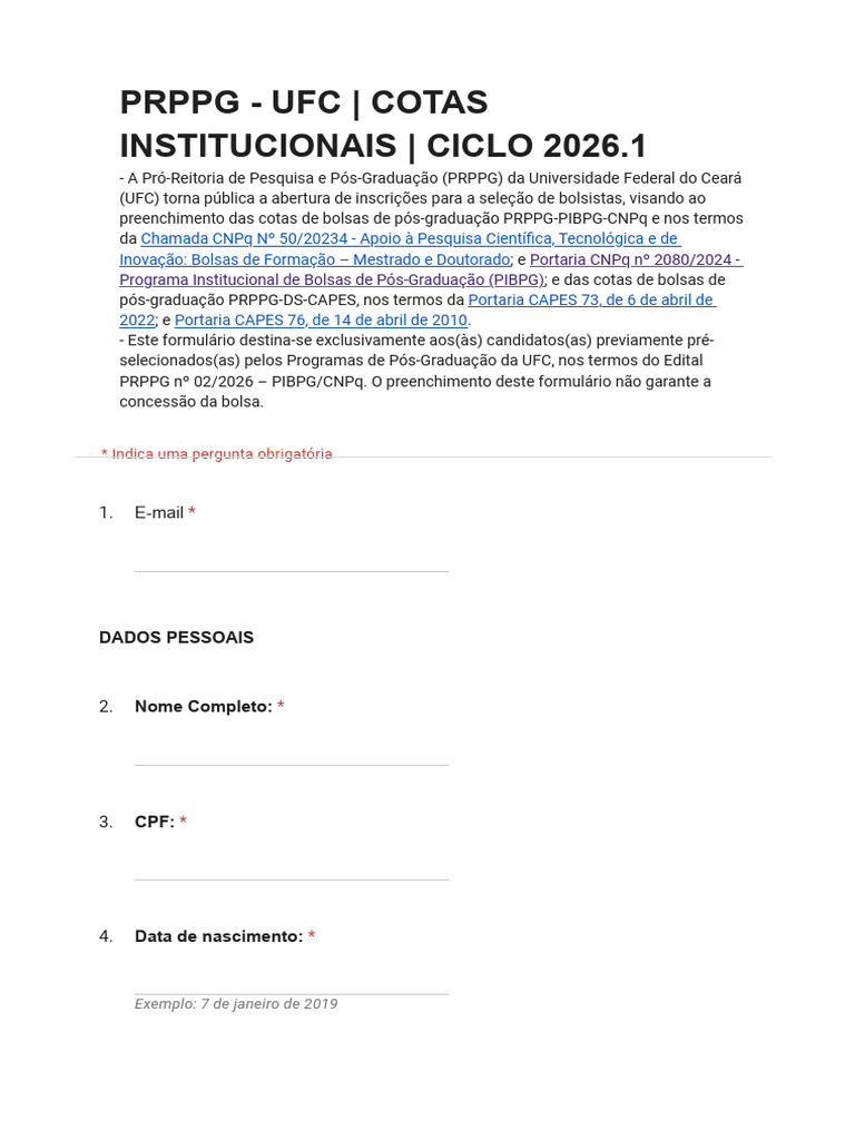 PRPPG - UFC - COTAS INSTITUCIONAIS - CICLO 2026.1 - Google Formulários ...