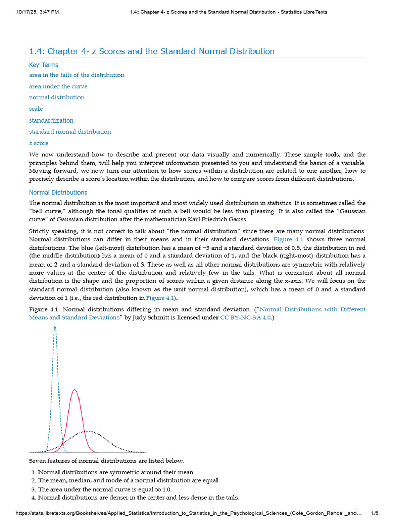 1.4 - Chapter 4 - Z Scores and The Standard Normal Distribution ...