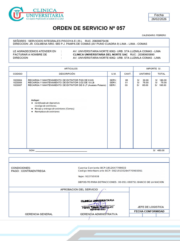 OS 057 2026 Recarga Extintores | PDF