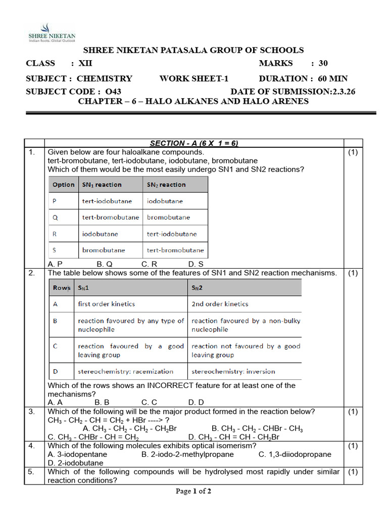 G12 CHEMISTRY Worksheet (28.02.26) | PDF | Chemical Reactions | Organic ...