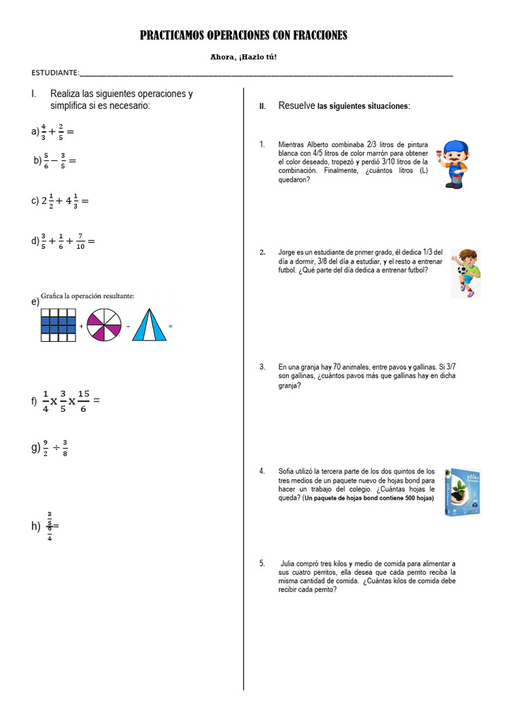 Ficha Operaciones Con Fracciones | PDF