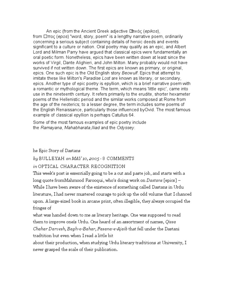 Epic | Epic Poetry | Oral Tradition