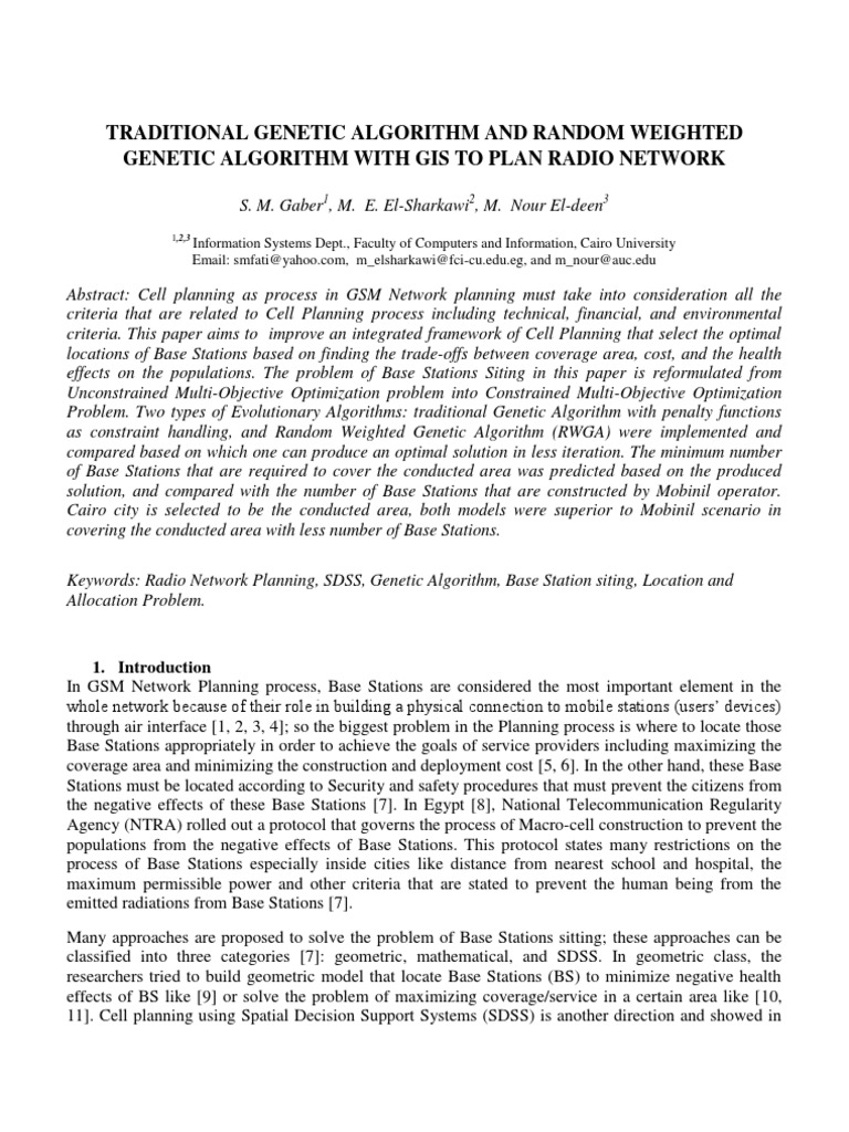 Traditional Genetic Algorithm and Random Weighted Genetic Algorithm With Gis To Plan Radio ...