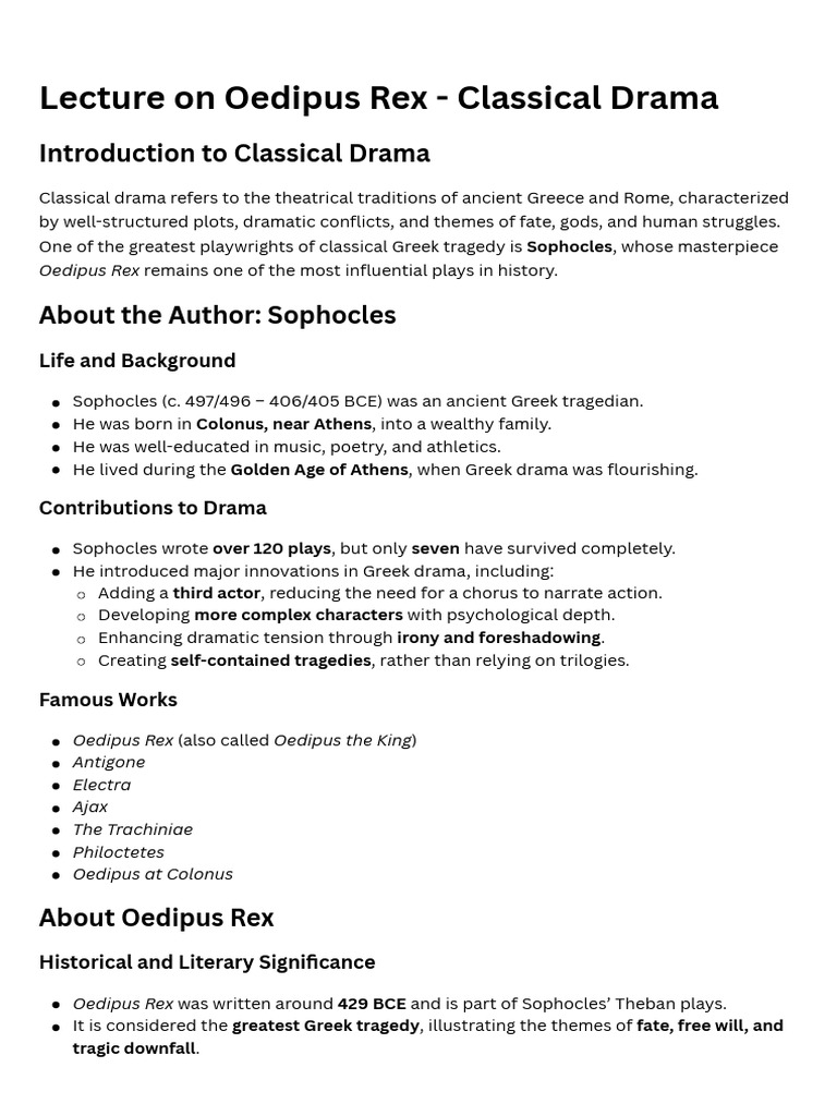 Here's A Detailed Lecture On Oedipus Rex Based On The Provided File ...