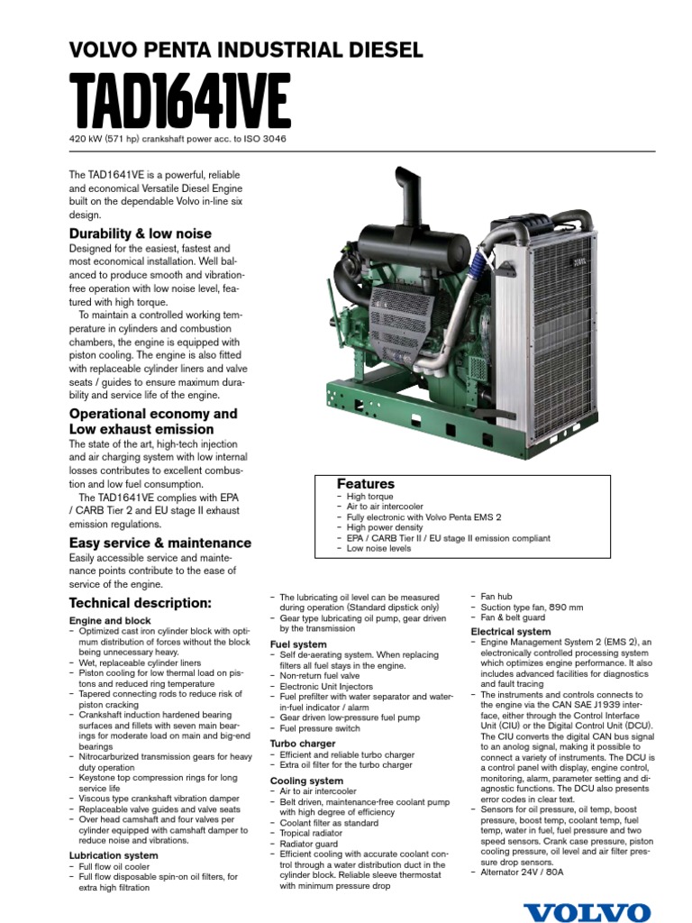 Engine Volvo Penta Tad1641ve | PDF | Cylinder (Engine) | Internal ...