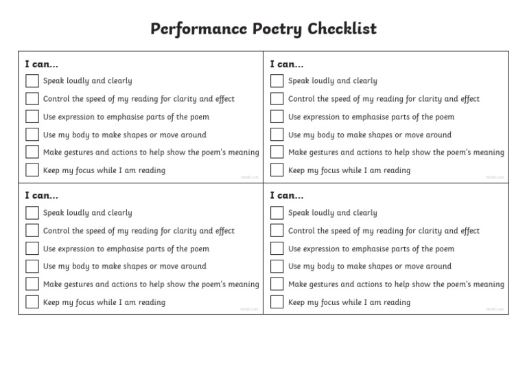 KS2 Performance Poetry Checklist | PDF