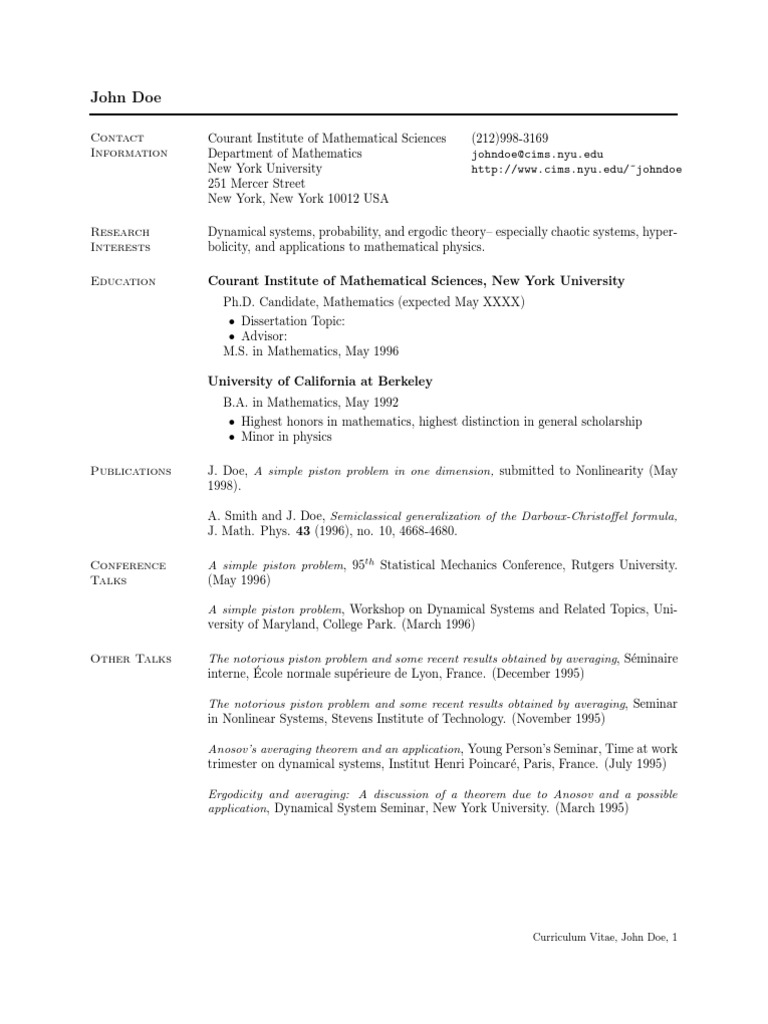 Sample CV | PDF | Teaching Methods & Materials