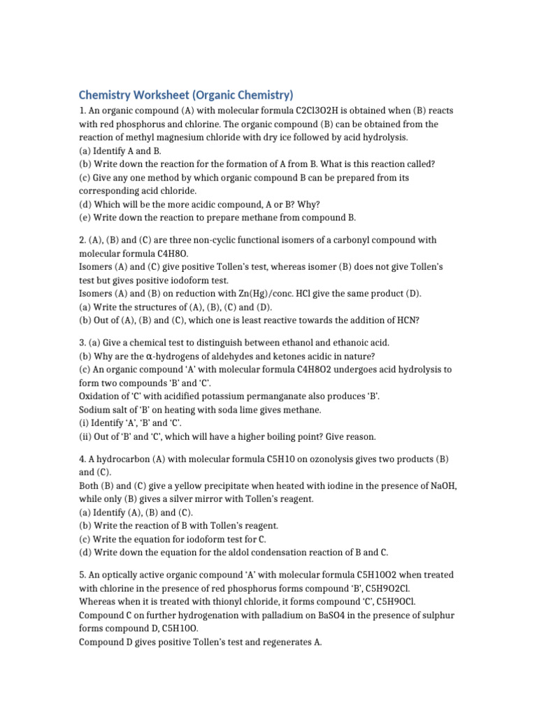 Paragraph Type Questions Worksheet 1 | PDF | Chemical Compounds ...