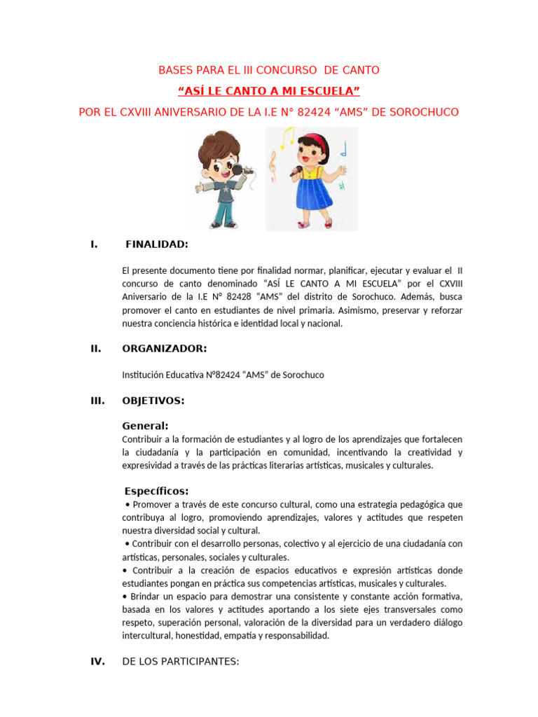 Bases Concurso de Canto | PDF