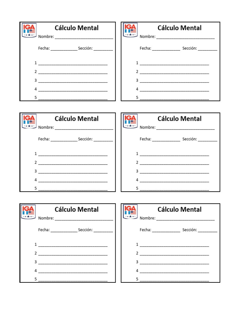Formato Cálculo Mental | PDF