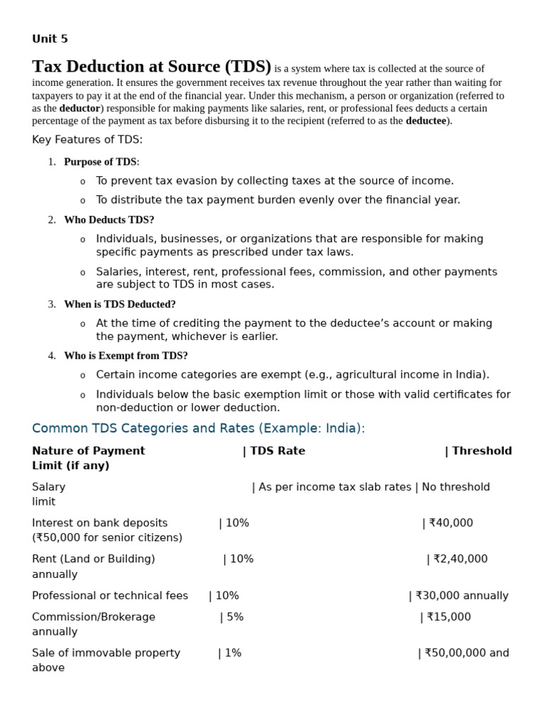 Income Tax Sem 1 Unit 5 | PDF | Double Taxation | Taxes