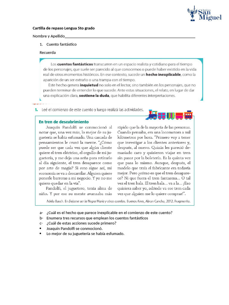 Cartilla de Repaso Lengua 5to Grado | PDF