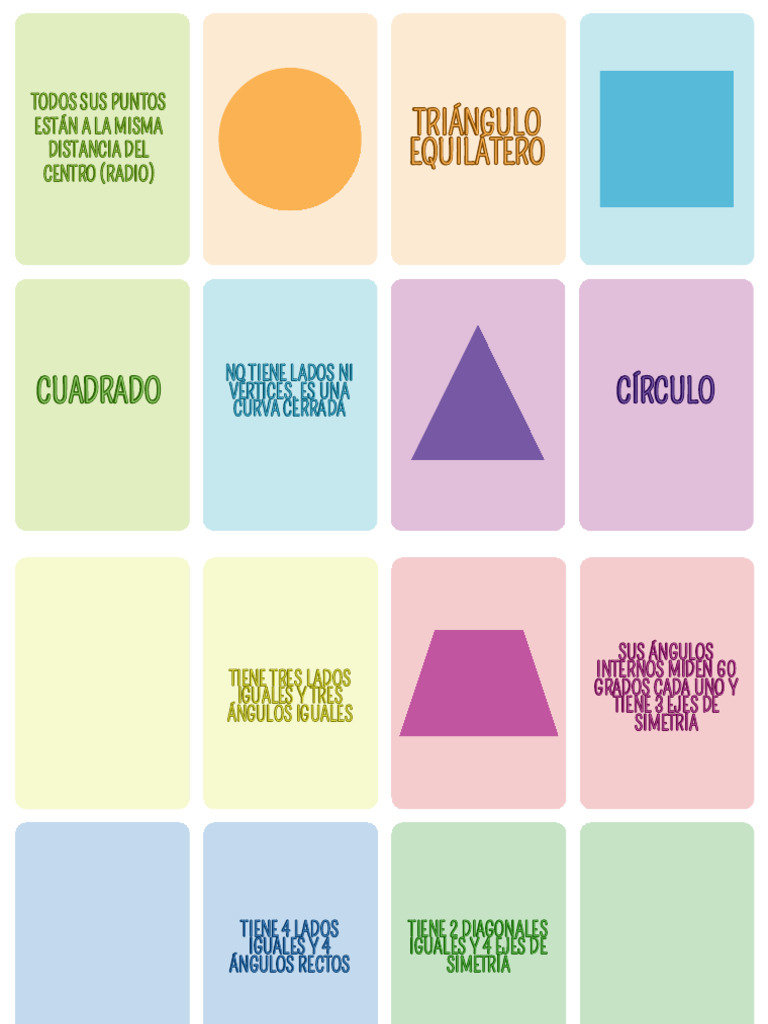 Tarjetas Educativas Figuras Geométricas Memorama Recortable Colorido | PDF