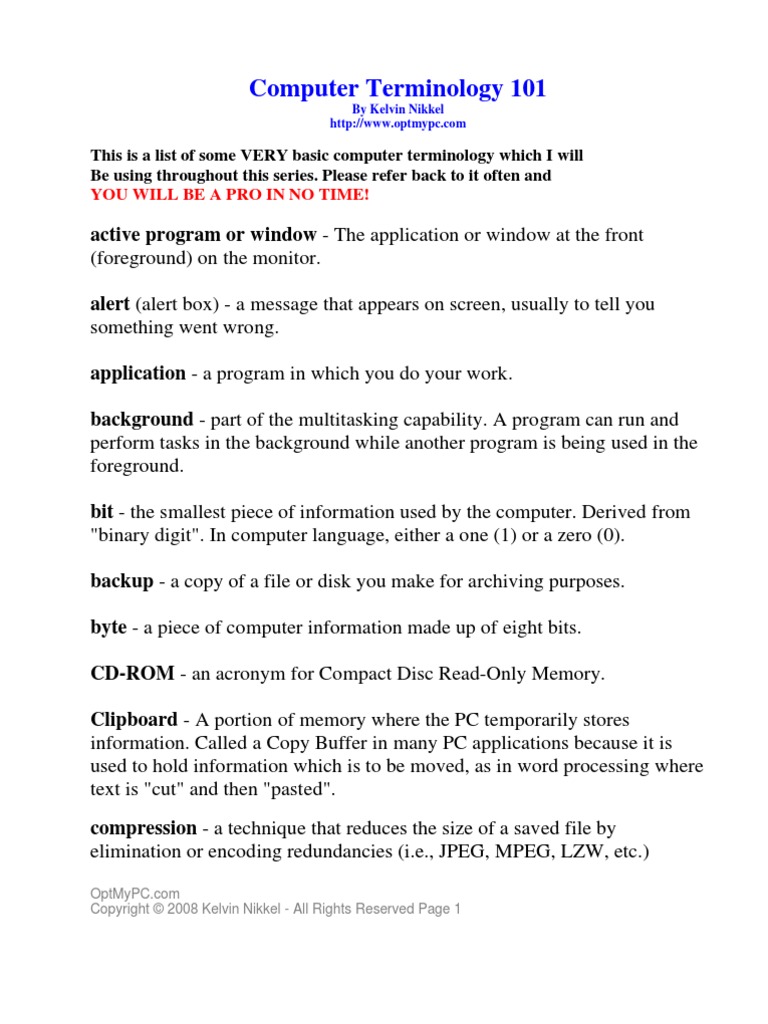 Computer Terminology 101 | PDF | Personal Computers | Computer File