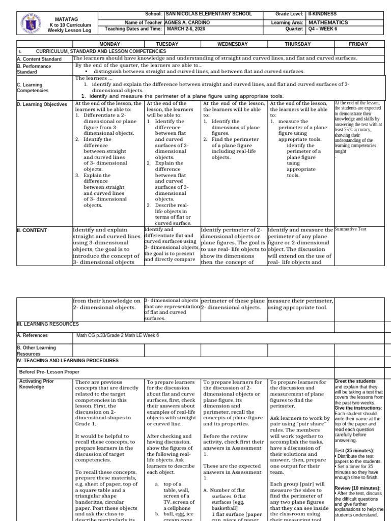 Mathematics 2 q4 Week 6 | PDF | Length | Shape