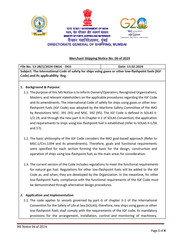 The International Code of Safety For Ships Using Gases or Other Low ...