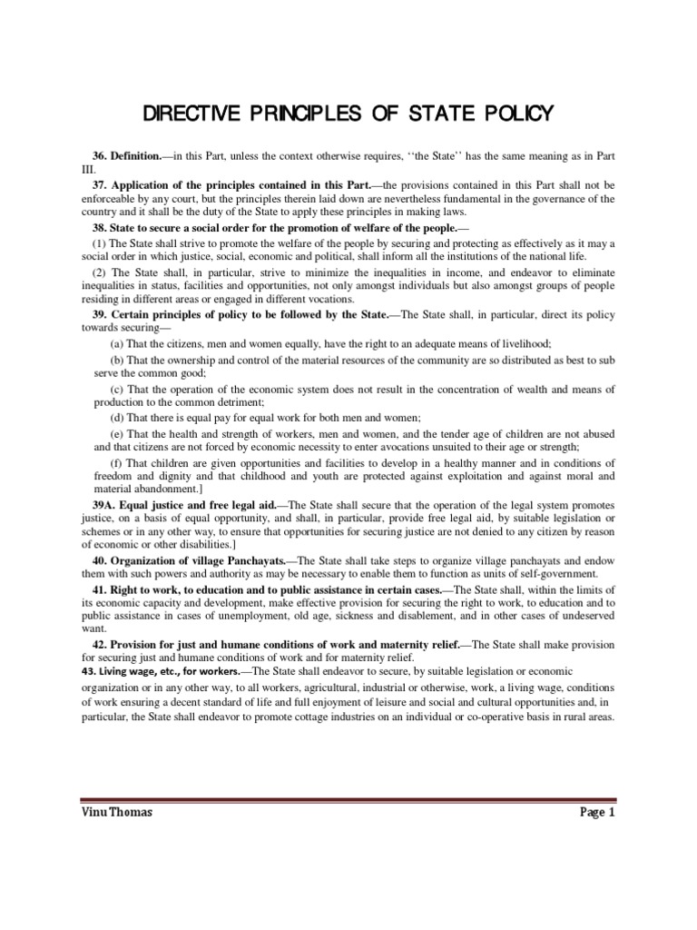 Directive Principle of State Policy | PDF | Social Institutions ...
