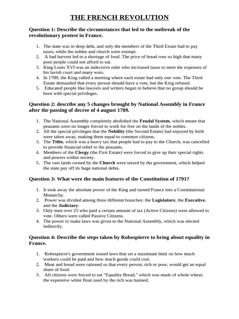 THE FRENCH REVOLUTION 1o Most Important Questions | PDF | French ...