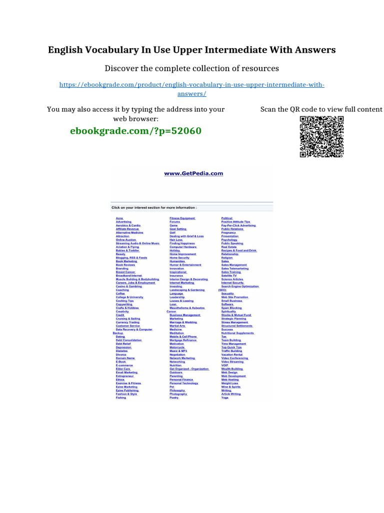 English Vocabulary in Use Upper Intermediate With Answers Latest PDF ...