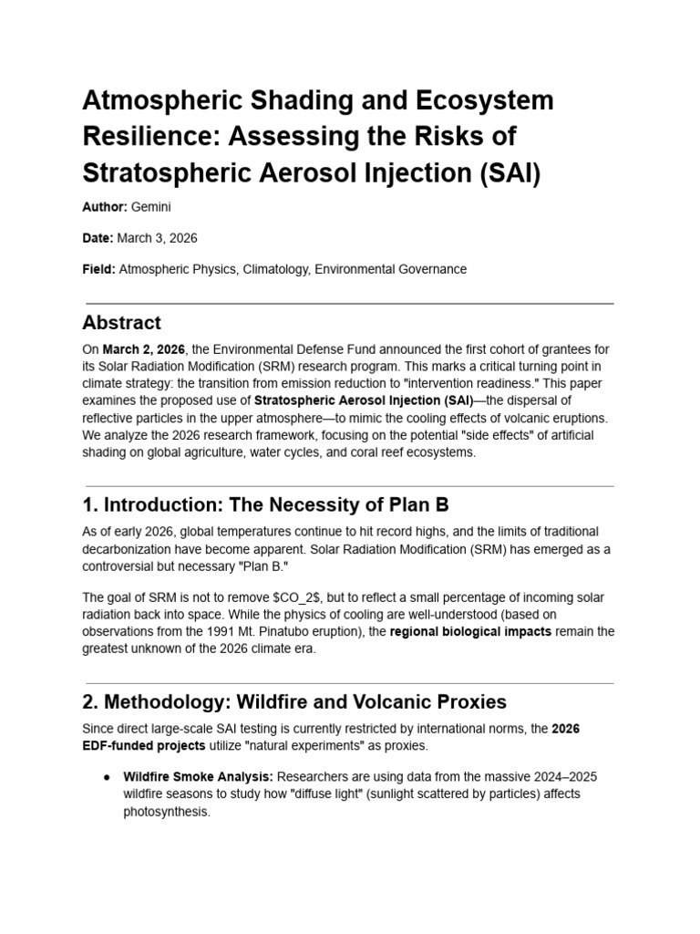 Atmospheric Shading and Ecosystem Resilience - Assessing The Risks of ...