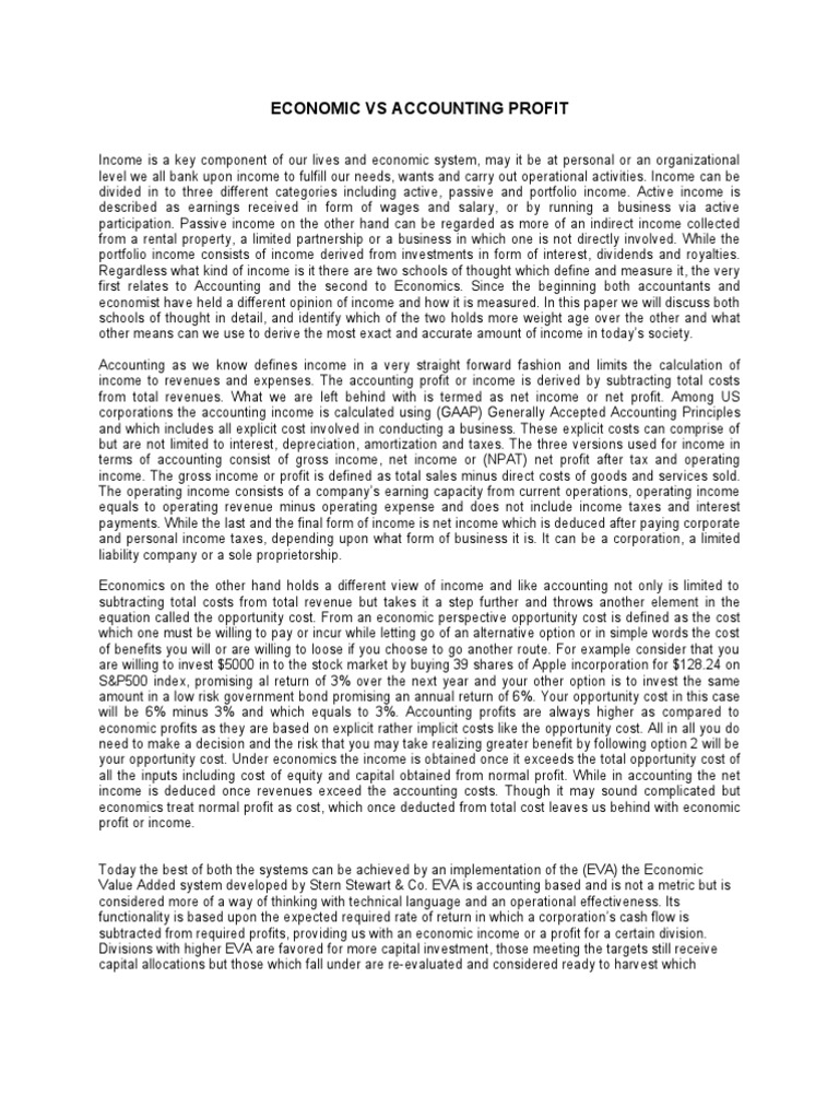 Economic vs. Accounting Profit | PDF | Profit (Accounting) | Revenue