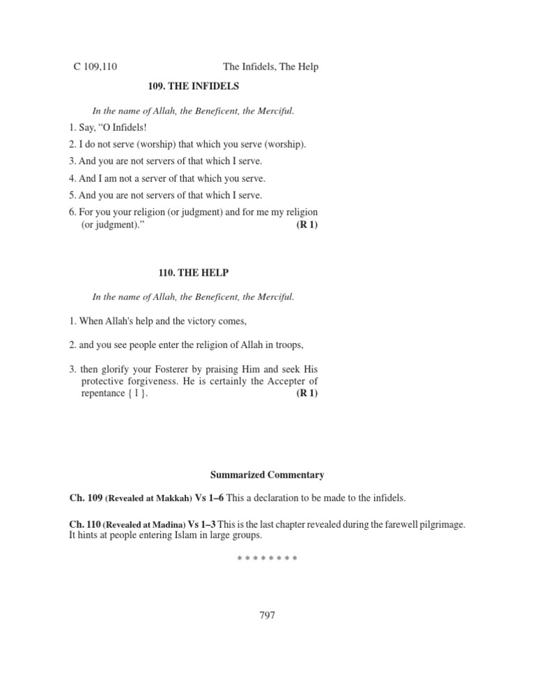Infidels and Help: Quran Chapters 109-110 | PDF