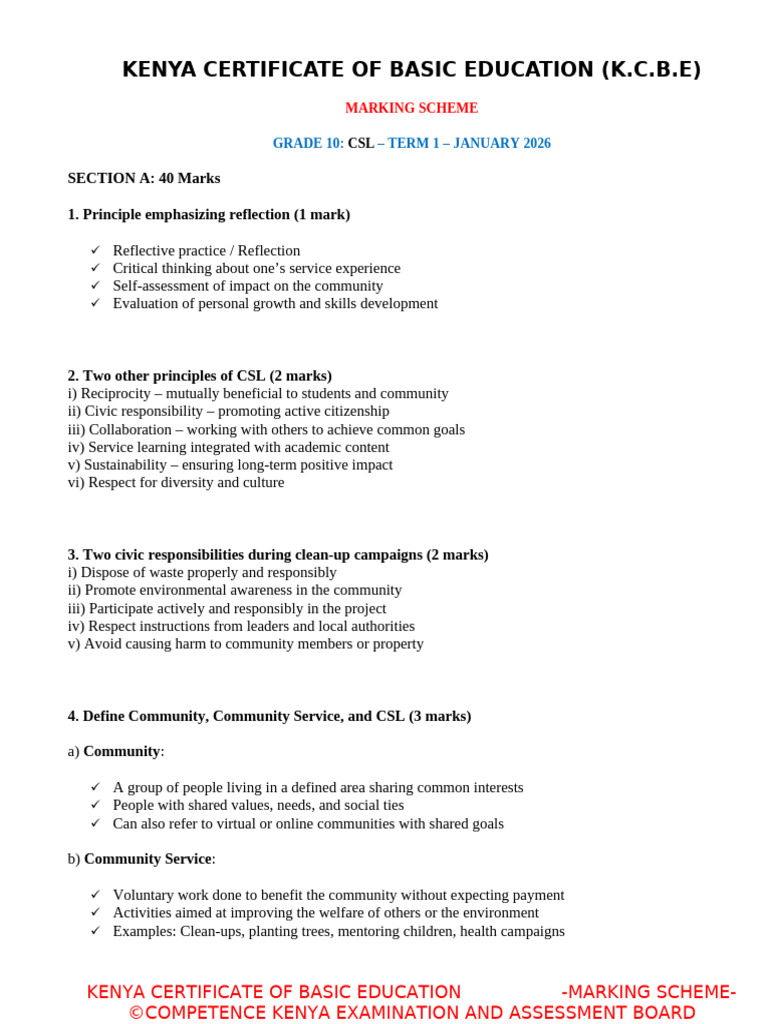 Grade 10 CSL 001 2026 MS | PDF | Leadership | Community