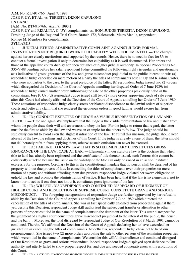Uy V Capulong | PDF | Prejudice (Legal Term) | Judge