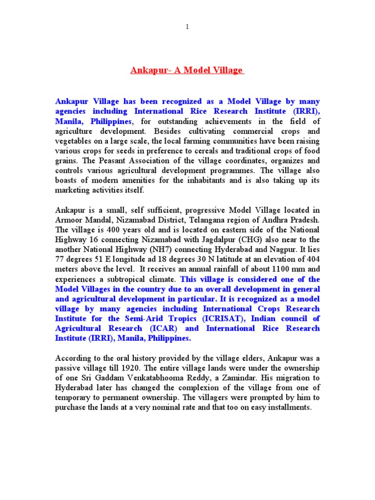 Ankapur: A Model Village in Telangana | PDF | International Rice ...