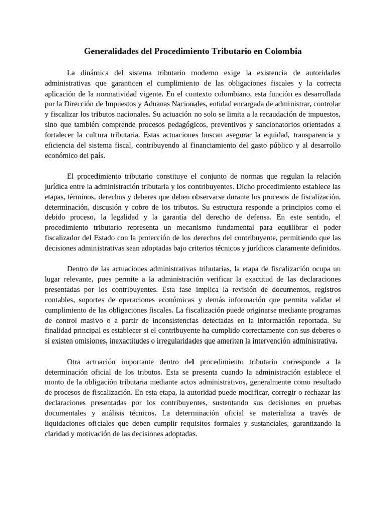 Generalidades Del Procedimiento Tributario en Colombia | PDF ...