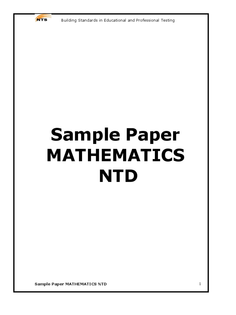 Sample Paper Mathematics NTD: Building Standards in Educational and ...