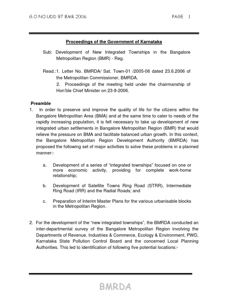 BMRDA | PDF | Bangalore | Water Resources