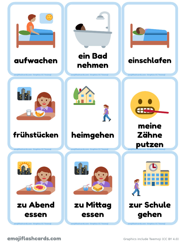 German Daily Routine Small A4 Flashcards | PDF