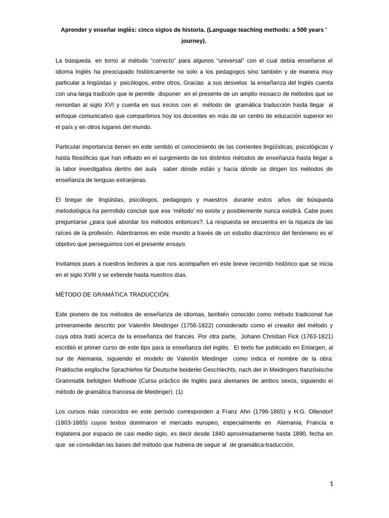 Aprender y Enseñar Inglés A Lo Largo de La Historia. | PDF ...